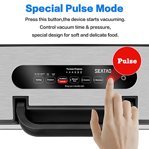 SEATAO VH5188 Automatic Vacuum Sealer Machine, 90kPa Multifunction Commercial Vacuum Food Sealer For Food Preservation, Dry & Moist & Food & Extended Modes, Starter Kit with Built-in Roll Storage & Cutter, Handle Locked Design, LED lights, Double Seal