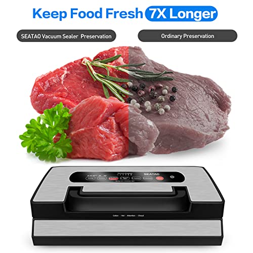SEATAO VH5188 Automatic Vacuum Sealer Machine, 90kPa Multifunction Commercial Vacuum Food Sealer For Food Preservation, Dry & Moist & Food & Extended Modes, Starter Kit with Built-in Roll Storage & Cutter, Handle Locked Design, LED lights, Double Seal