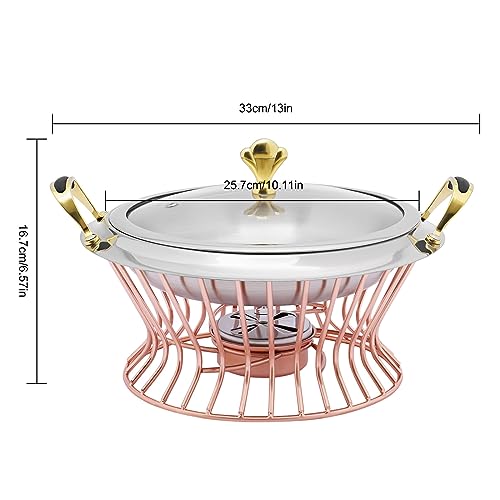 Stainless Steel Round Chafing Dish Buffet Set, 24cm Non-Stick Chafer Buffet Catering Chafers for Parties, Graduation, Events(Red Copper, 24cm Type2)