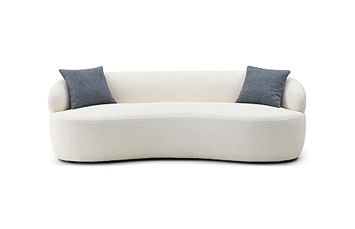 FULife Cloud Curved Sofa Upholstered Deap Sectional Half Moon Couch with 2 Throw Pillows,Modern Luxury 3-Seat Boucle Leisure Sofá for Living Room Furniture Set, 35"D x 86"W x 27"H, Beige Fabric 86"w