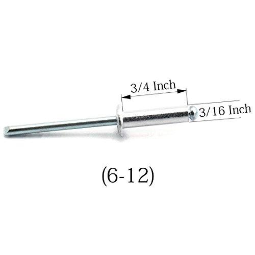 HJ Garden 120pcs 3/16" x 3/4" (6-12) Aluminum Blind Pop Rivet Round Dome Head Open End Decorating Fastener Nails Pop Rivets
