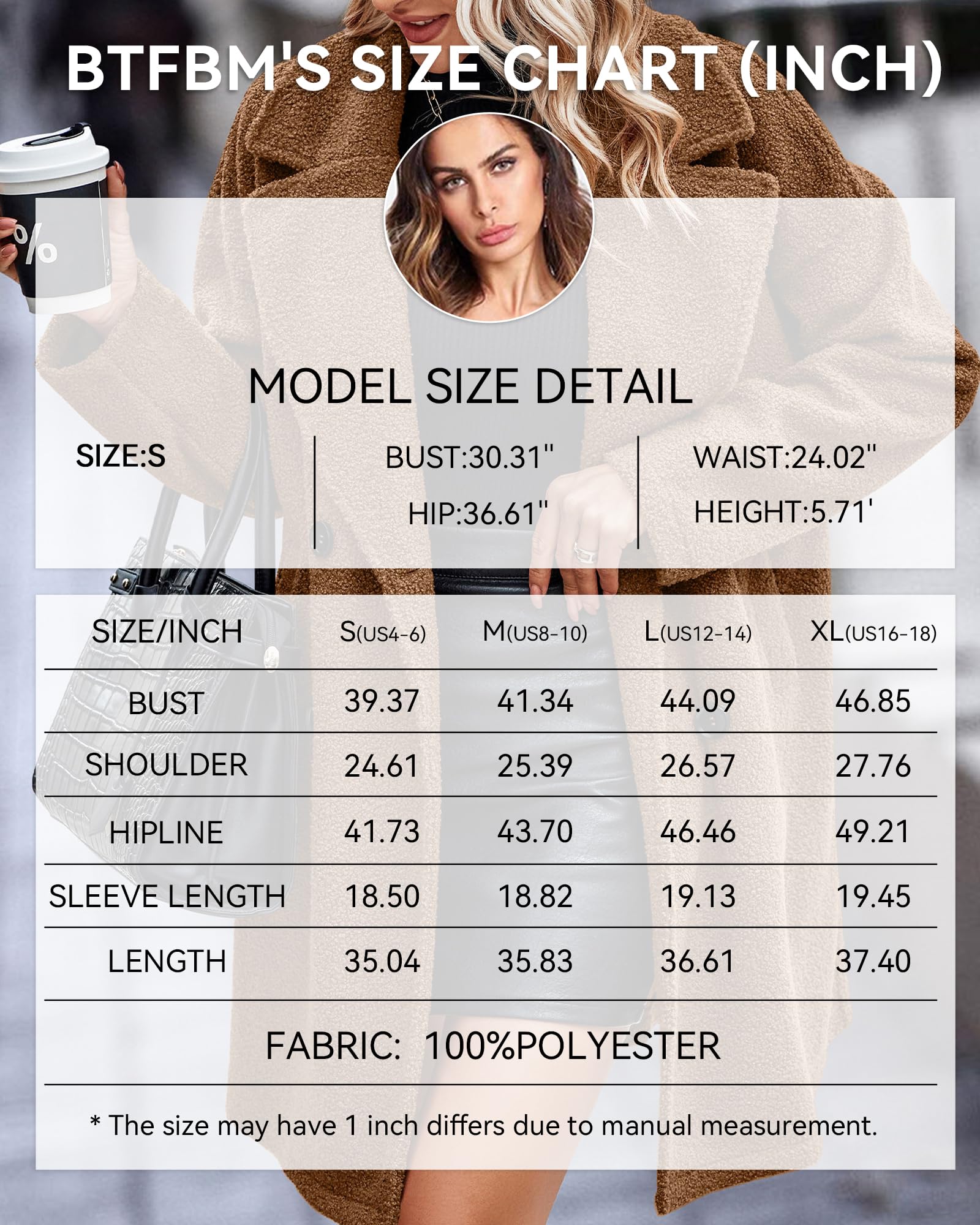 BTFBM Women 2025 Winter Faux Fur Coats Lapel Long Sleeve Fuzzy Fleece Outerwear Button Down Sherpa Jackets Fall Outfits(Solid Golden Camel, Large)