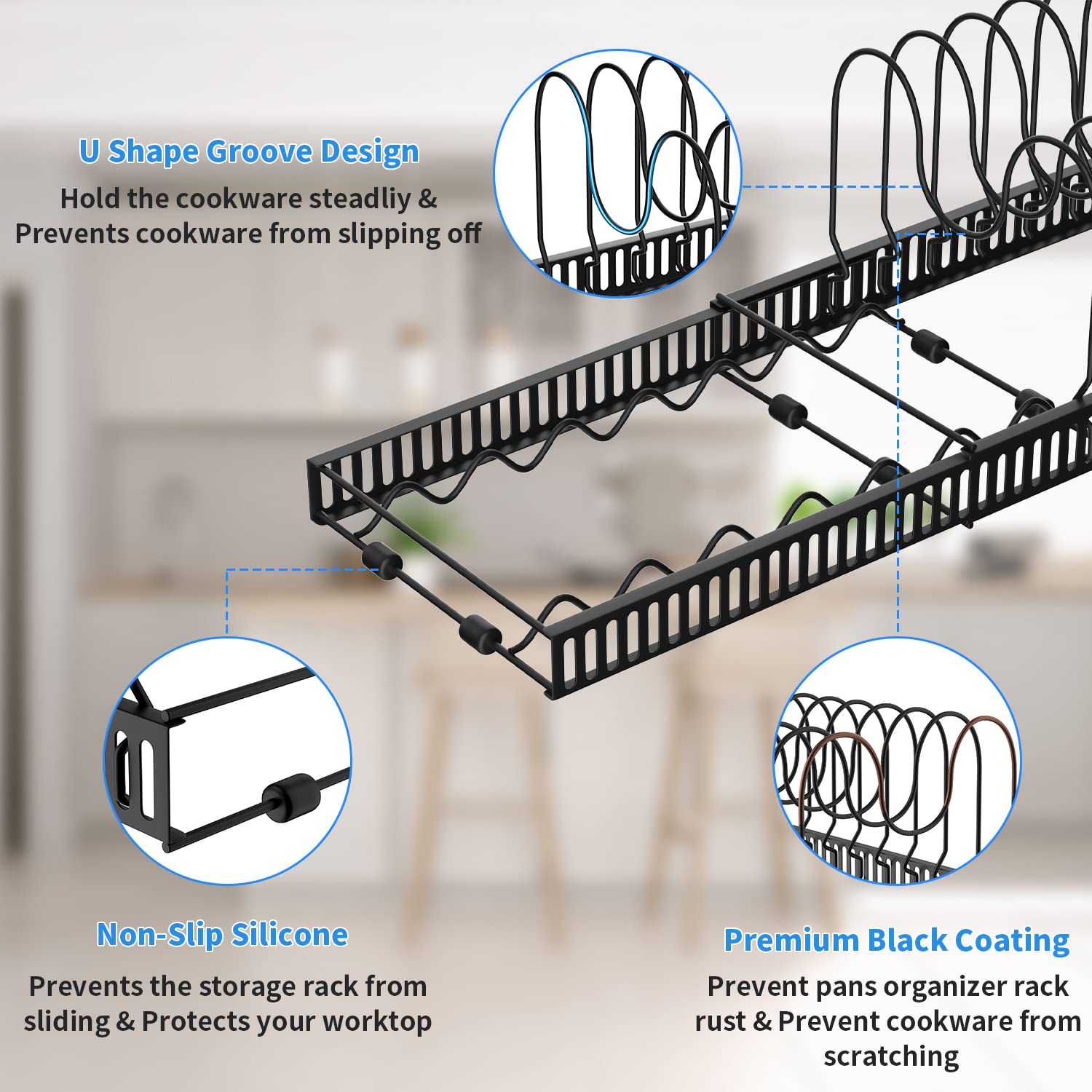Pot Rack Organizer for Under Cabinet-Expandable Pots and Pans Organizer with 10 Dividers & 2 DIY Methods,Pots Lid Organizer Holder for Kitchen Cookware,Cookie Sheet Organizer Rack for Cabinet