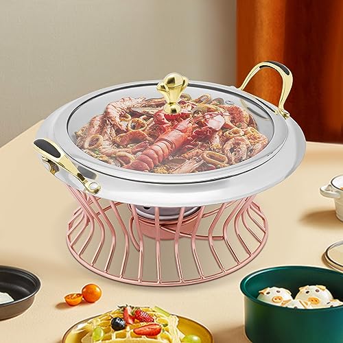 Stainless Steel Round Chafing Dish Buffet Set, 24cm Non-Stick Chafer Buffet Catering Chafers for Parties, Graduation, Events(Red Copper, 24cm Type2)