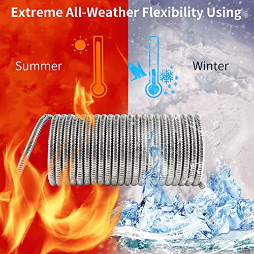 Yereen Metal Garden Hose 25FT, 304 Stainless Steel Garden Hose with 3/4" Solid Brass Fittings and 2 Function Nozzle, Kink Free Flexible Outdoor Water Hose