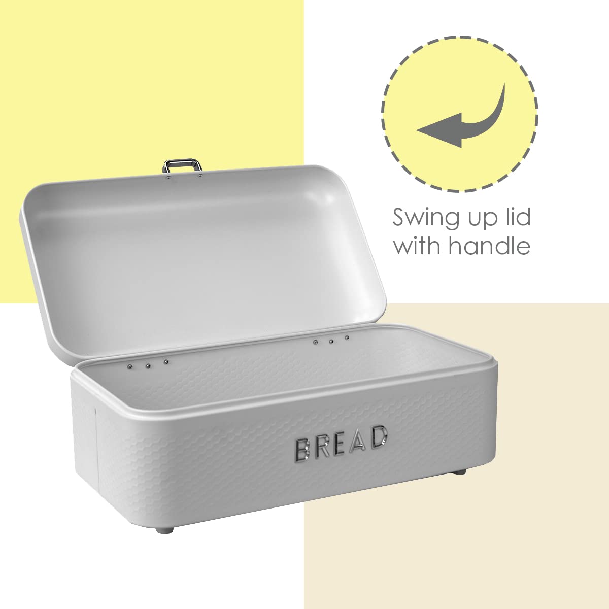 Home Basics Bread Box For Kitchen Countertop, Metal, (White), Vented With Hinge Top and Non-Skid Feet | Large Bread Box | Keeps Loaves, Bagels, Croissants Fresh