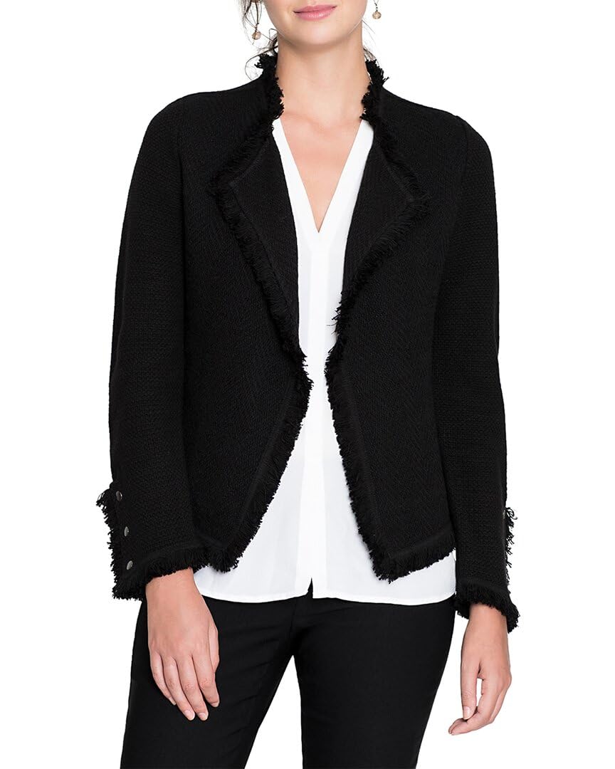 NIC+ZOE Women's Fringe Mix Jacket, Black Onyx, XXL
