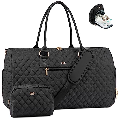 JFFD Travel Duffle Bag, Weekender Bag for Women, Carry on Overnight Bag with Shoe Compartment, Gym Duffel Bag with Wet Pocket, Mommy Hospital Bags for Labor and Delivery