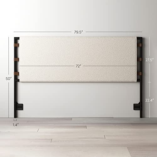Nathan James Aspen Metal Boucle Fabric Wrapped Headboard, King, White/Gunmetal