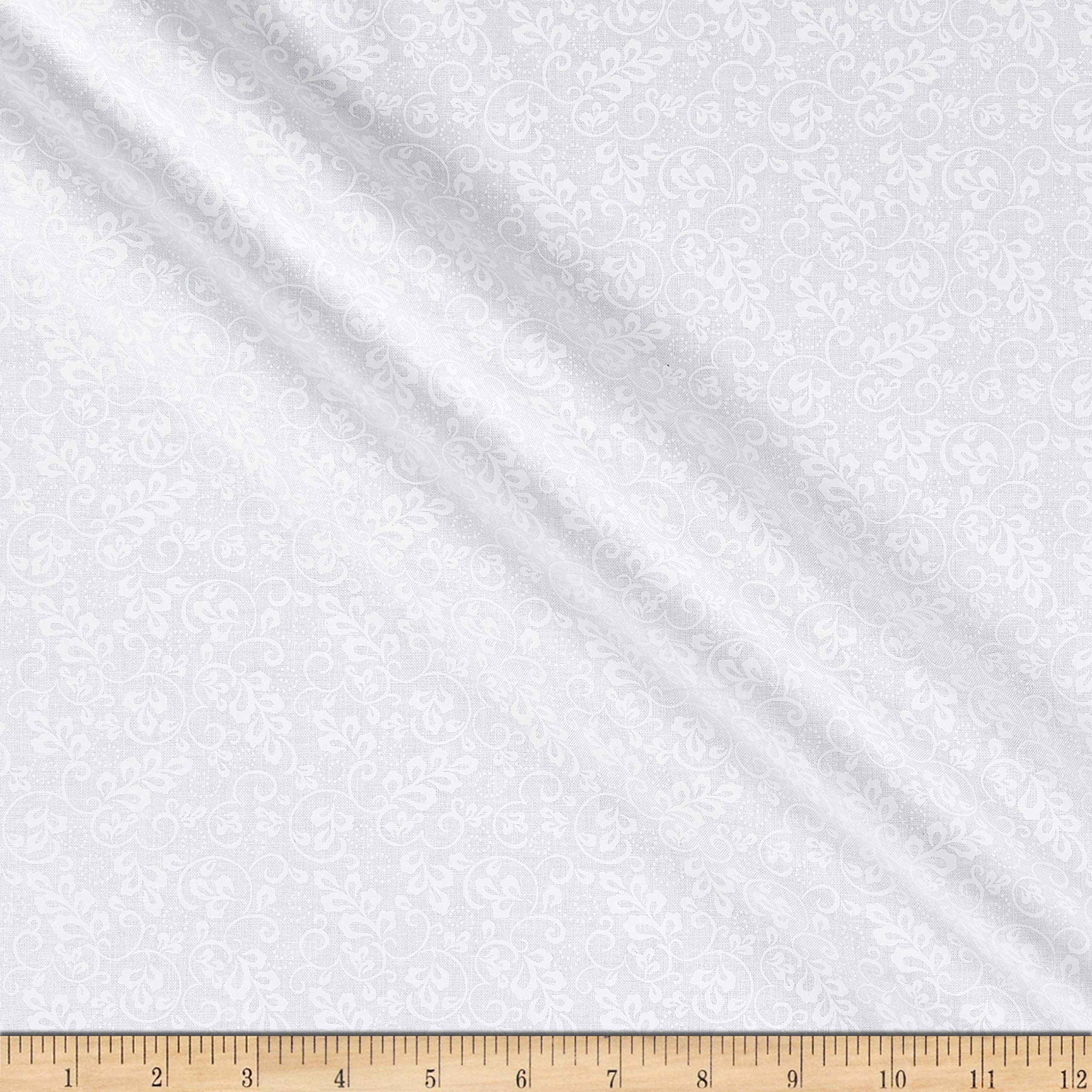 Wilmington Essentials Cotton Clouds Leaf and Scroll White-on-White, Fabric by the Yard