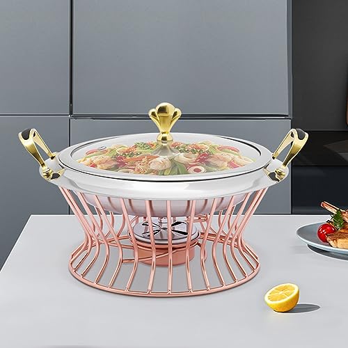 Stainless Steel Round Chafing Dish Buffet Set, 24cm Non-Stick Chafer Buffet Catering Chafers for Parties, Graduation, Events(Red Copper, 24cm Type2)