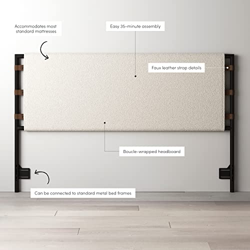 Nathan James Aspen Metal Boucle Fabric Wrapped Headboard, King, White/Gunmetal
