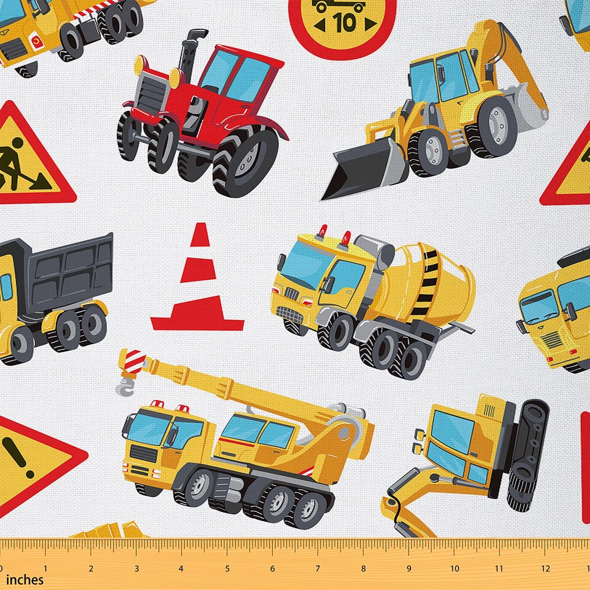 Cartoon Excavator Fabric by The Yard Cute Tractor Construction Vehicle Fabric for Kids Teens Boys Outdoor Equipment Trucks Decor Fabric for DIY Upholstery and Home Accents 1 Yard,36" L x 59" W