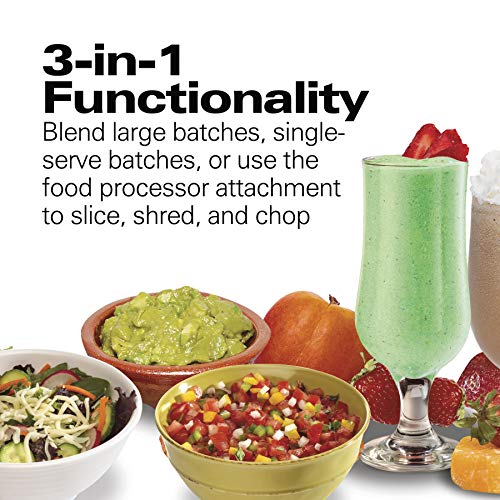 Hamilton Beach Blender and Food Processor Combo, Portable Blend-In Travel Cup, Shakes and Smoothies, 40oz Jar & 3-Cup Vegetable Chopper, Grey & Black (58163)