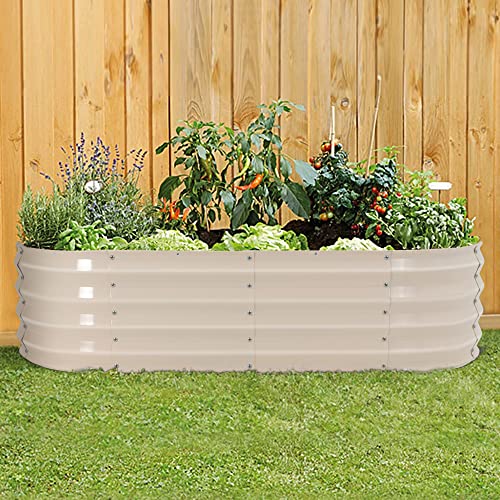 Sundale Outdoor Galvanized Raised Garden Bed Kit, 4x2x1ft Planter Raised Garden Boxes Outdoor with Anti-Rust Paint,Oval Metal Planter Box for Vegetables Flower(Beige)