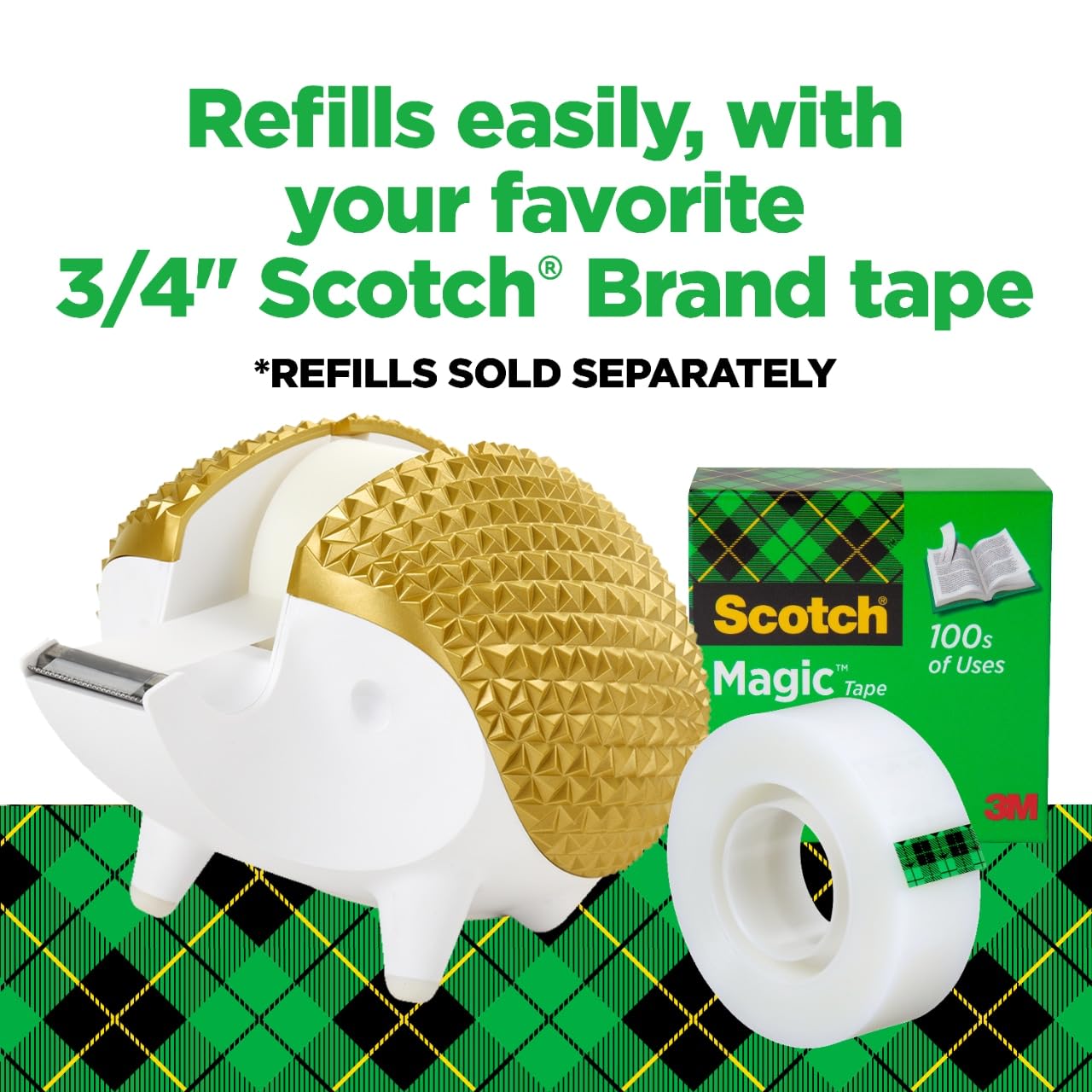Scotch Brand Hedgehog Tape Dispenser, Great for Gift Wrapping, Includes 3/4 in x 350 in Tape Roll (C47-HEDGEHOG-G)