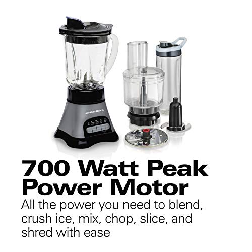 Hamilton Beach Blender and Food Processor Combo, Portable Blend-In Travel Cup, Shakes and Smoothies, 40oz Jar & 3-Cup Vegetable Chopper, Grey & Black (58163)