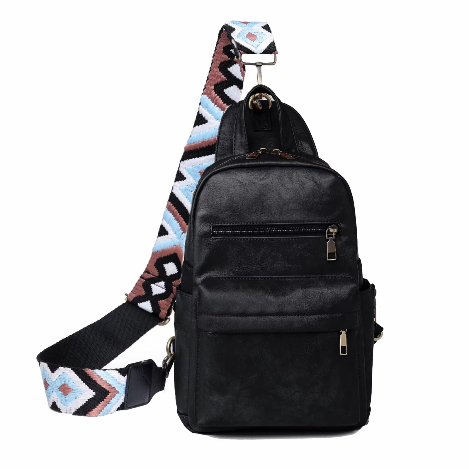 JYOPA Sling Bags Small Backpack for Women Leather Backpack Purse Fashion Mini Convertible Crossbody Bag Guitar Strap Black