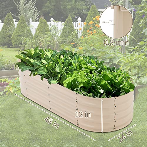 Sundale Outdoor Galvanized Raised Garden Bed Kit, 4x2x1ft Planter Raised Garden Boxes Outdoor with Anti-Rust Paint,Oval Metal Planter Box for Vegetables Flower(Beige)