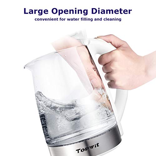 Topwit Electric Kettle Glass Electric Tea Kettle, 2L BPA-Free Hot Water kettle, Stainless Steel Inner Lid and Bottom Water Warmer, Fast Heating with Auto Shut-Off and Boil Dry Protection, White