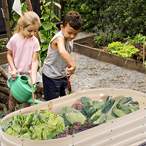 Sundale Outdoor Galvanized Raised Garden Bed Kit, 4x2x1ft Planter Raised Garden Boxes Outdoor with Anti-Rust Paint,Oval Metal Planter Box for Vegetables Flower(Beige)