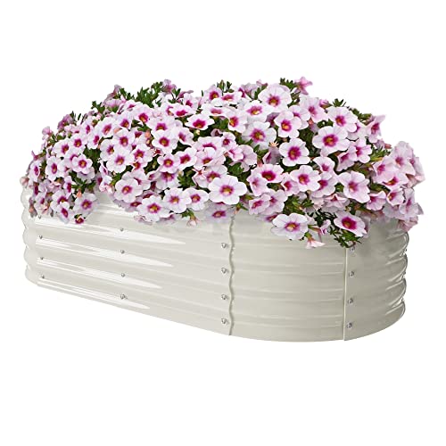 Sundale Outdoor Galvanized Raised Garden Bed Kit, 4x2x1ft Planter Raised Garden Boxes Outdoor with Anti-Rust Paint,Oval Metal Planter Box for Vegetables Flower(Beige)