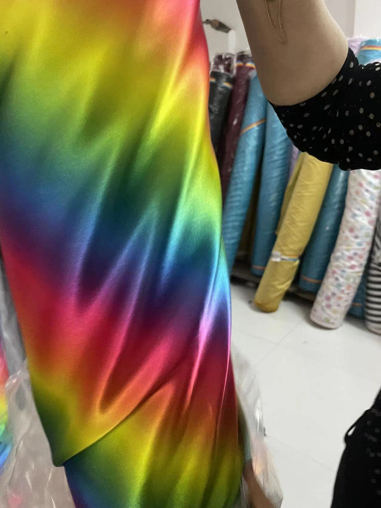 YYCRAFT Charmeuse Bridal Satin Fabric by The Yard 58 Inches Wide (Rainbow,2 Yards)