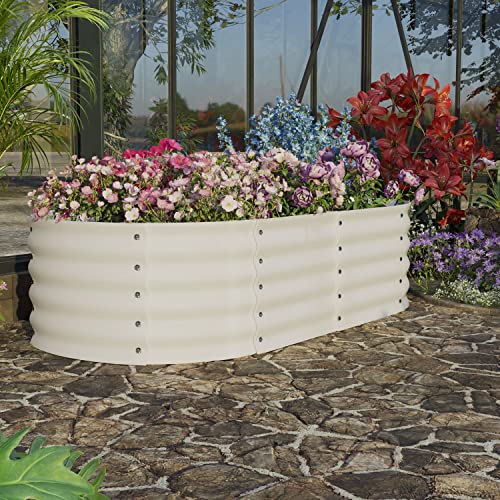 Sundale Outdoor Galvanized Raised Garden Bed Kit, 4x2x1ft Planter Raised Garden Boxes Outdoor with Anti-Rust Paint,Oval Metal Planter Box for Vegetables Flower(Beige)