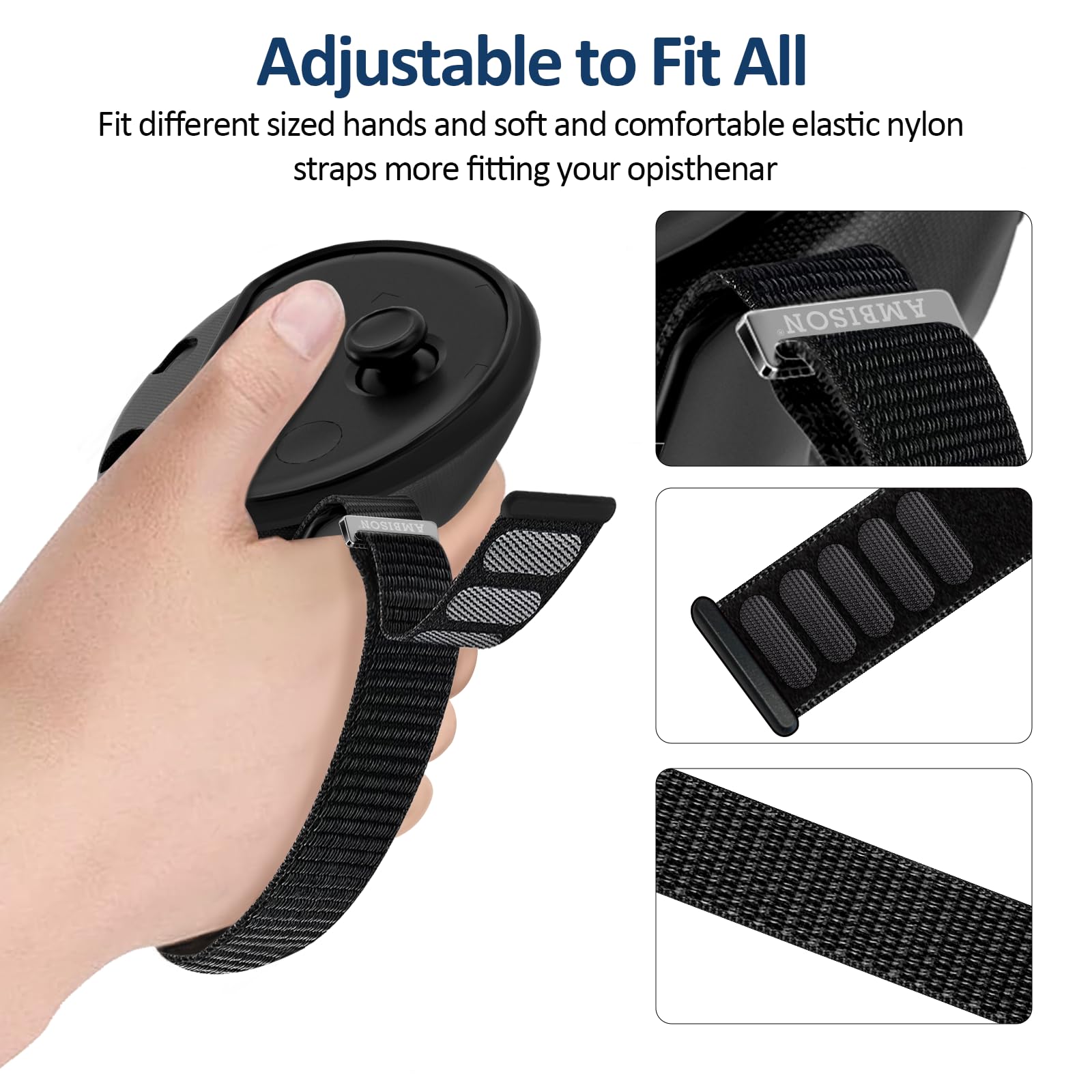 AMBISON Upgraded Controller Grips Cover for Oculus Meta Quest 3S/3 Accessories,with Adjustable Nylon Active Knuckle Straps&Battery Opening Protector,Anti Throw Relax Hands Enhance Holding (Black)