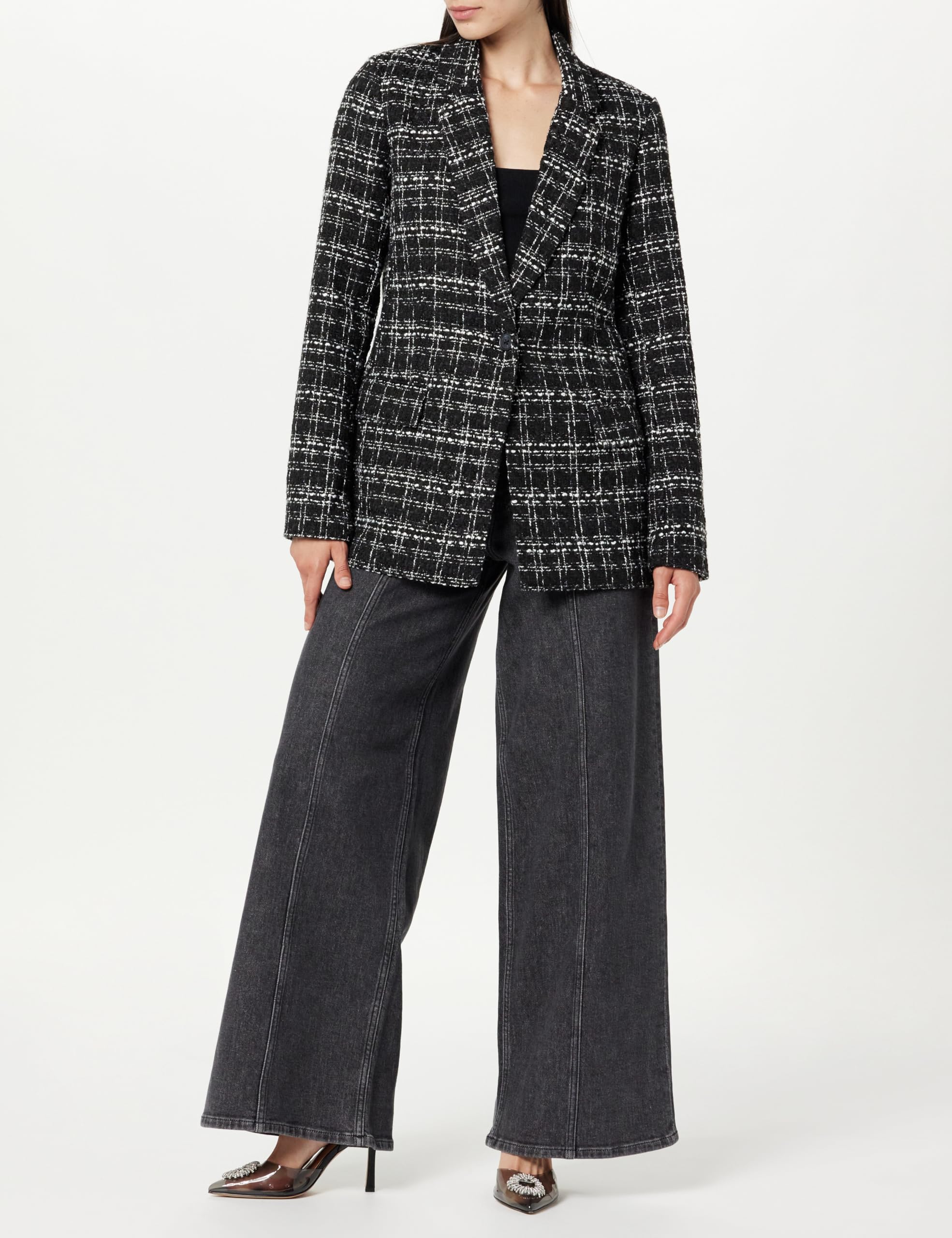 The Drop Women's Blake Long Blazer, Black Boucle, Small