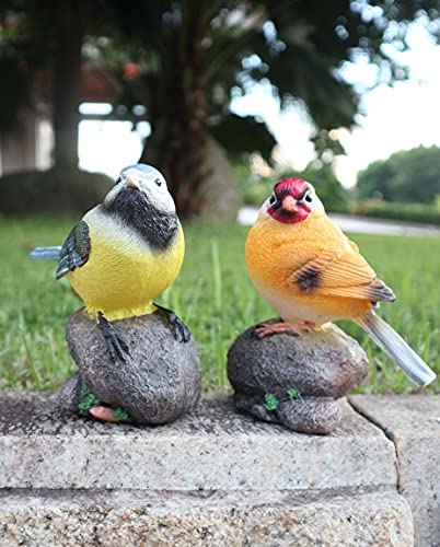 PLUSMORE Set of 2 Robin Ornament Bird Statue Animal Figurine Garden Sculpture Home Indoor Outdoor Decor Yard Lawn Resin