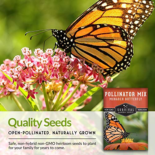 Pollinator Seed Mixture to Attract Monarch Butterflies, Bees & Pollinators - 1 Packet - Milkweed, Garden Flower, & Wildflower Mix for Planting - Support Conservation Efforts - Survival Garden Seeds