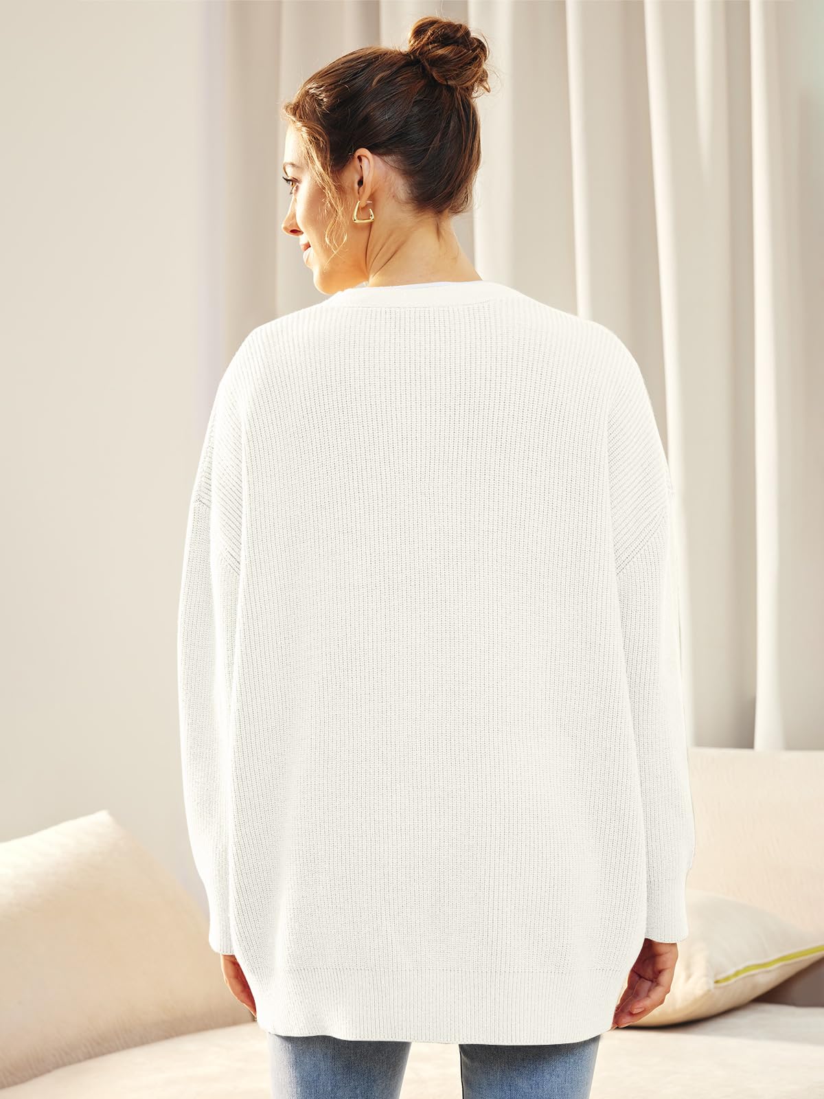 EFAN Womens White Cardigan Sweaters 2025 Trendy Oversized Sweater Long Cardigans V Neck Lightweight Knit Clothes Outfits