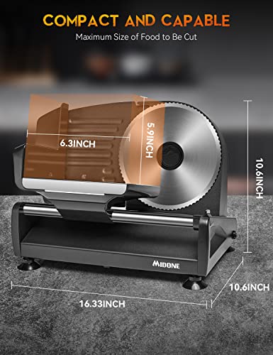 MIDONE Meat Slicer 200W Electric Deli Food Slicer with Two Removable 7.5ββ Stainless Steel Blade, Adjustable Thickness for Home Use, Child Lock Protection, Black