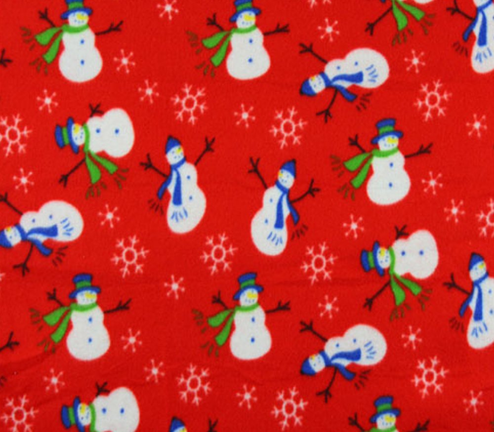 Polar Fleece Fabric Anti Pill Prints Snow Man - RED / 60" Wide/Sold by The Yard S-249