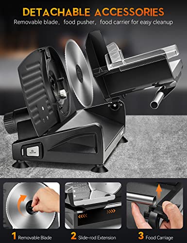 MIDONE Meat Slicer 200W Electric Deli Food Slicer with Two Removable 7.5ββ Stainless Steel Blade, Adjustable Thickness for Home Use, Child Lock Protection, Black