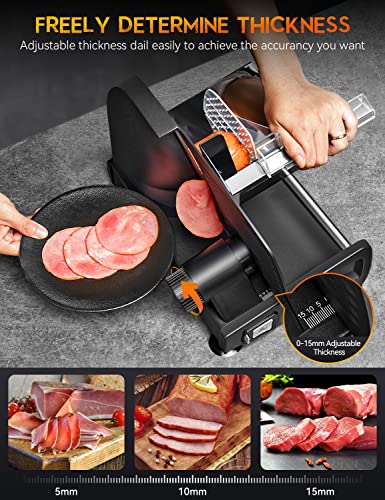 MIDONE Meat Slicer 200W Electric Deli Food Slicer with Two Removable 7.5ββ Stainless Steel Blade, Adjustable Thickness for Home Use, Child Lock Protection, Black