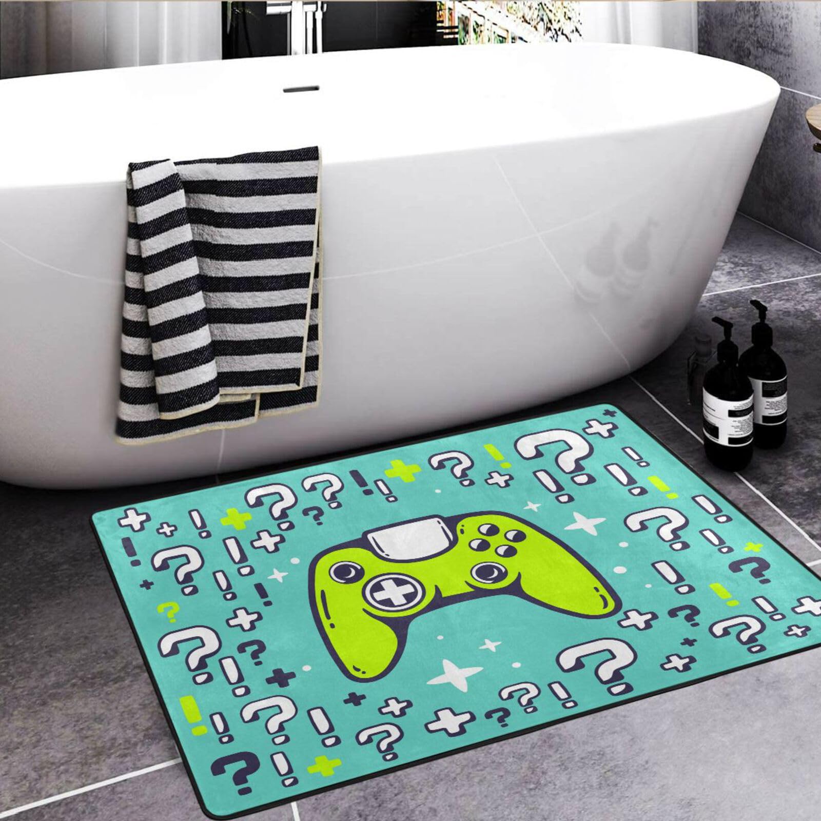 Gamepad Joystick Area Rug 4x6 Questions Exclamation Non Slip Large Rugs for Living Room Bedroom Absorbent Washable Carpet with Rubber Backing Indoor Outdoor for Dorm Backyard Patio
