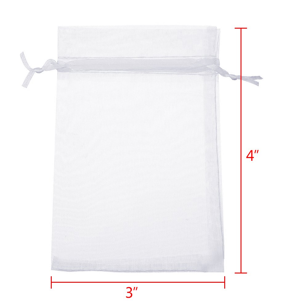 Boshen 100/200PCS Organza Gift Candy Sheer Bags Mesh Jewelry Pouches Drawstring Bulk for Wedding Party Favors Christmas 3"x4" 4" X 6" 5"x7" (3" X 4"(100PCS), White)