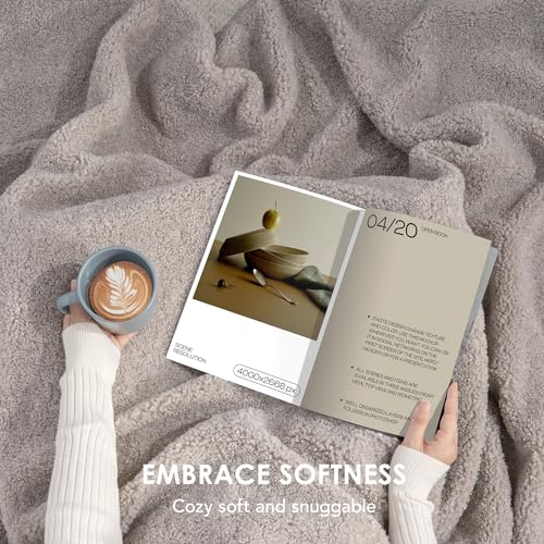 EVERGRACE Ultra Soft Boucle Teddy Sherpa Throw Blanket Fuzzy Fleece Blanket Cozy Couch Cover Comfy Faux Fur Bed Throw and Blanket Warm Decorative Throws for Sofa Bedroom Travel, 50''x60'',Taupe