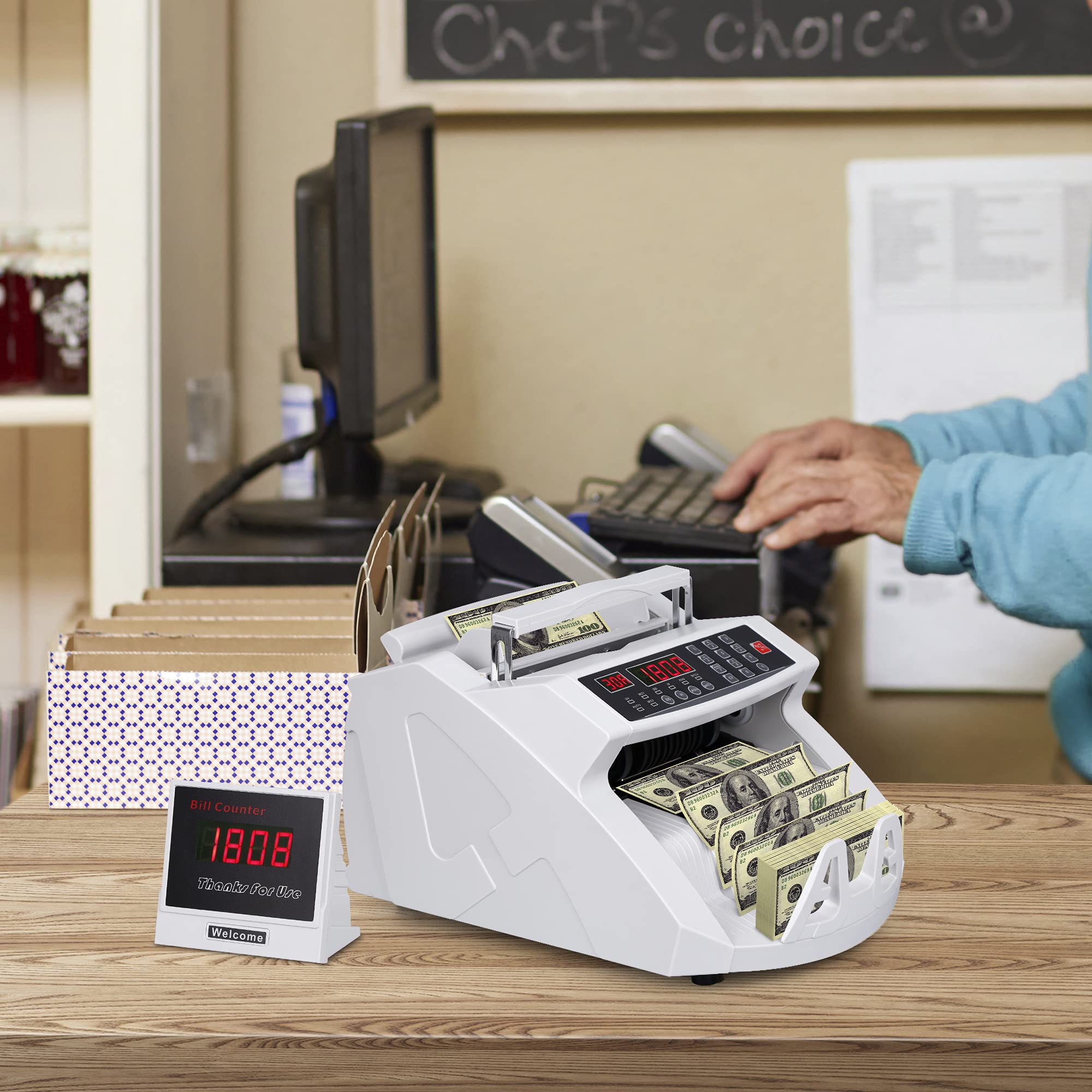 SUPER DEAL Automatic Money Bill Counter Detector Display Currency Cash Counter Bank Machine, Banknote UV and MG Counterfeit Bill Detection (#1)