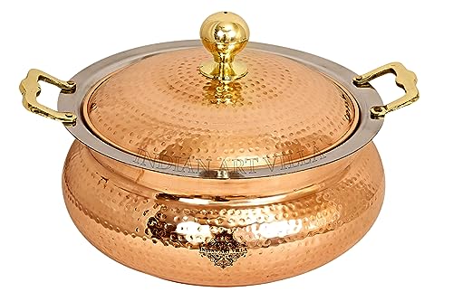 Indian Art Villa Steel Copper Plain Design Chafing Dish With Brass Knob And Handles, Cookware, Serveware, Capacity - 203 Oz