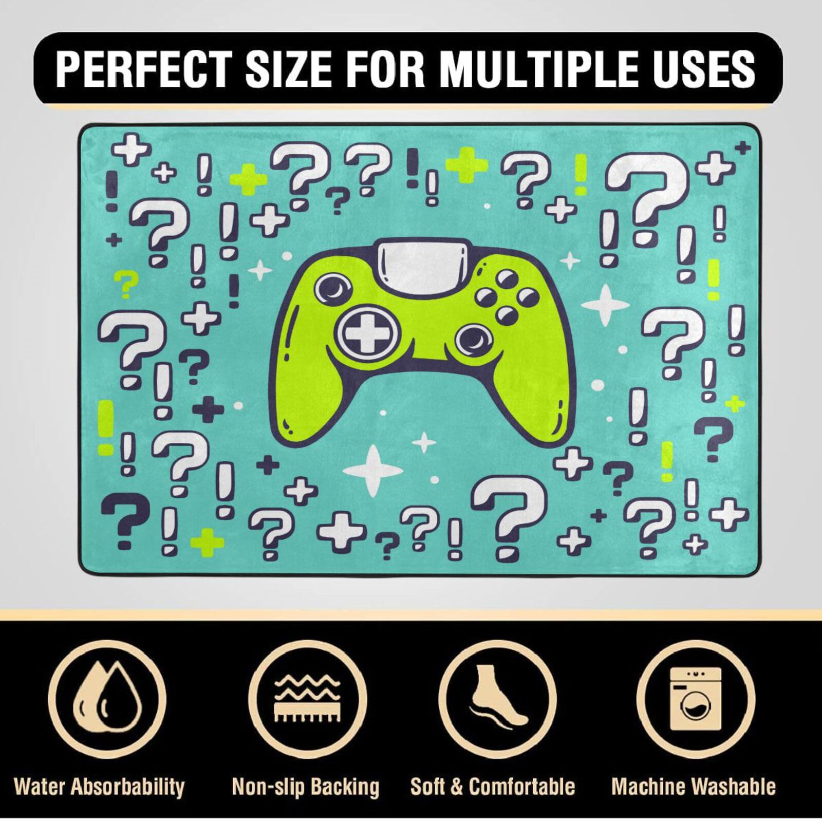 Gamepad Joystick Area Rug 4x6 Questions Exclamation Non Slip Large Rugs for Living Room Bedroom Absorbent Washable Carpet with Rubber Backing Indoor Outdoor for Dorm Backyard Patio