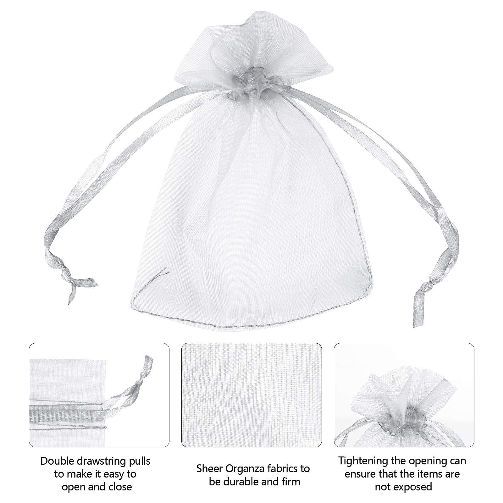 Boshen 100/200PCS Organza Gift Candy Sheer Bags Mesh Jewelry Pouches Drawstring Bulk for Wedding Party Favors Christmas 3"x4" 4" X 6" 5"x7" (3" X 4"(100PCS), White)