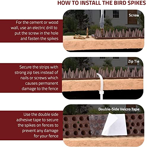 Defender Spikes, Upgraded Bird and Cat Spikes for Pigeon, Cat and Small Animals - Protect Your Sofa, Garden, Outdoor Walls, Anti Theft Climb, Plastic Security Fence Spikes - 8pack [12FT]