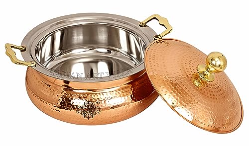 Indian Art Villa Steel Copper Plain Design Chafing Dish With Brass Knob And Handles, Cookware, Serveware, Capacity - 203 Oz