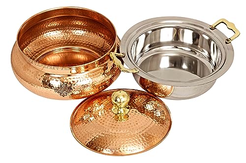Indian Art Villa Steel Copper Plain Design Chafing Dish With Brass Knob And Handles, Cookware, Serveware, Capacity - 203 Oz