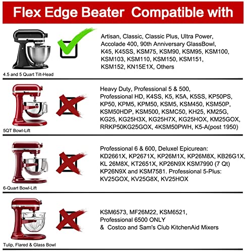 Lawenme Flex Edge Beater Mixer Attachments for Kitchenaid Tilt-Head Stand Mixers, Mixer Accessory 4.5-5 Quart Beater Scraper Paddle with Both-Sides Flexible Silicone Edges (Grey)