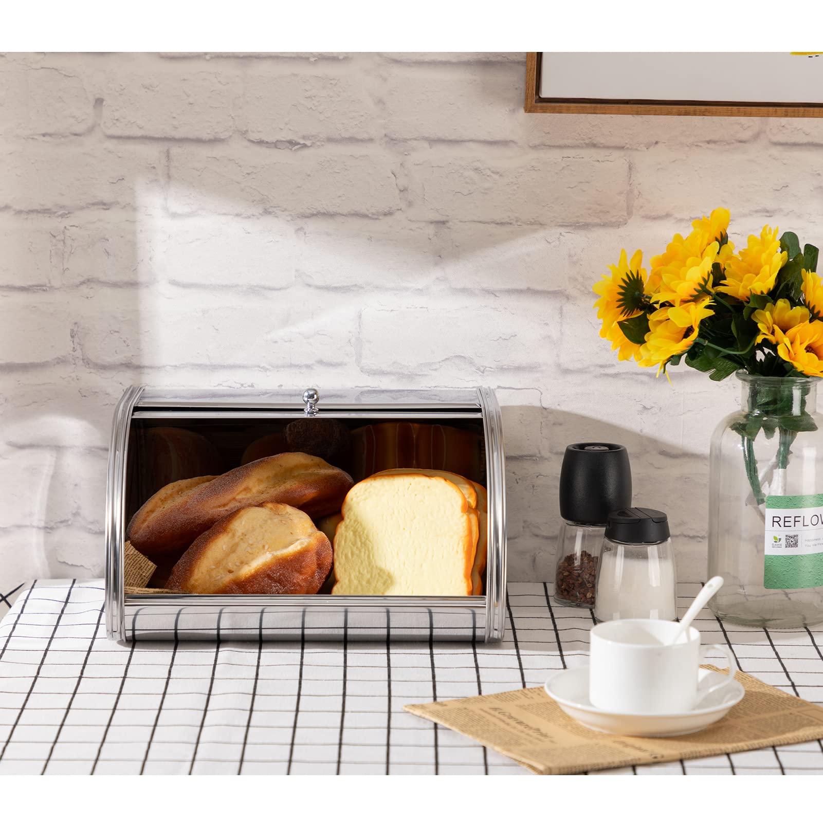ALIMORDEN Stainless Steel Bread Box/Bin/kitchen Storage Containers with Roll Top Lid for Kitchen Counter Dry Food Storage Container Store Bread Loaf