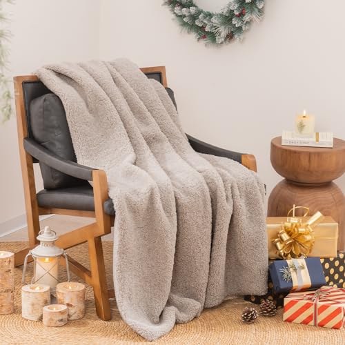 EVERGRACE Ultra Soft Boucle Teddy Sherpa Throw Blanket Fuzzy Fleece Blanket Cozy Couch Cover Comfy Faux Fur Bed Throw and Blanket Warm Decorative Throws for Sofa Bedroom Travel, 50''x60'',Taupe